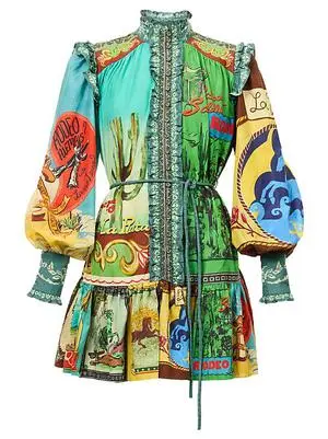 ALEMAIS Printed Cotton And Silk-blend Mini Dress - Multi