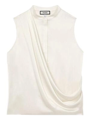 REISS Reiss Gia Draped Sleeveless Silk Top Ivory