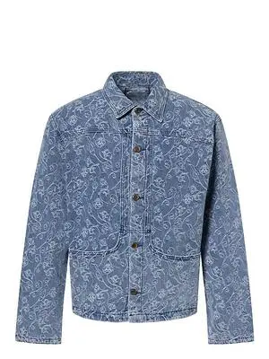 HONOR THE GIFT Floral Utility Denim Jacket - Light Indigo