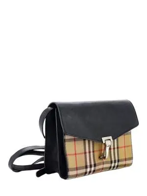 Burberry Macken Leather And Vintage Check Canvas Small Crossbody Bag - Black