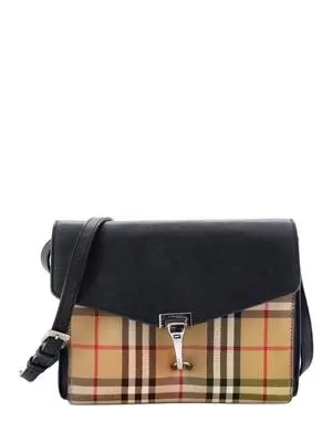Burberry Macken Leather And Vintage Check Canvas Small Crossbody Bag - Black