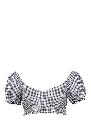 604SERVICE Gingham Puff-sleeve Cropped Top - Blue