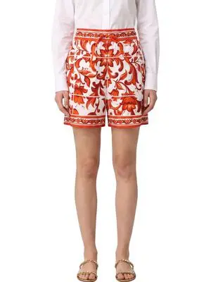 Dolce & Gabbana High-rise Cotton Shorts With Majolica Print - Orange