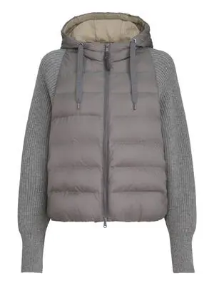 BRUNELLO CUCINELLI Brunello Cucinelli Water-Resistant Padded Down Jacket With Wool, Cashmere, And Silk Sleeves