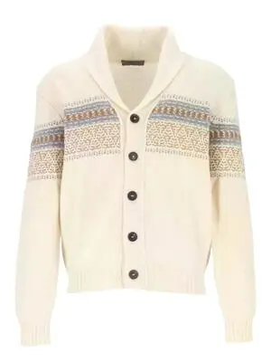 Corneliani Shawl Collar Cardigan With Patterned Detail - Neutrals