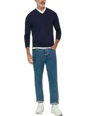 BENETTON V-neck Long Sleeve Sweater - Blue