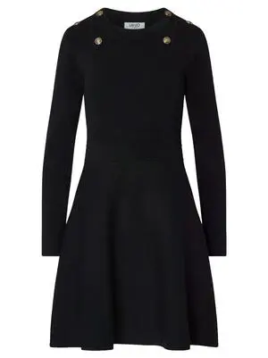Liu Jo Knit Fit & Flare Dress With Golden Button Detail - Black