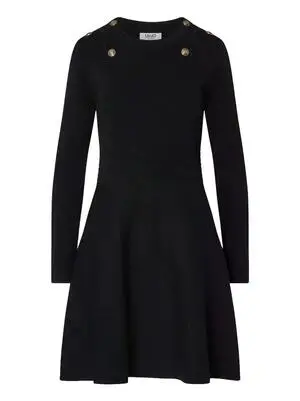 Liu Jo Knit Fit & Flare Dress With Golden Button Detail - Black
