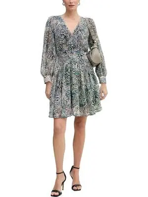 MORGAN Resky Feather-Print V-Neck Mini Dress
