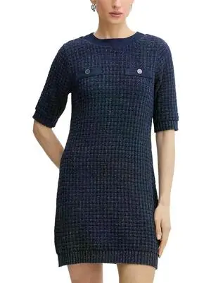 MORGAN Basket-weave Knit Faux-pocket Mini Dress - Blue