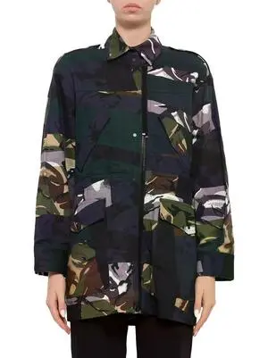 Kenzo Camouflage Print Long Sleeve Coat - Blue