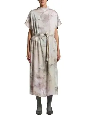 Peserico Marble Print Belted Midi Dress - Neutrals