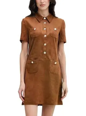 MORGAN Suede-effect Button-up Mini Dress - Brown