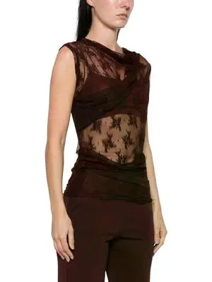 Imperial Draped Lace Top - Red