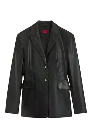 Hugo Faux Leather Regular Fit Blazer - Black