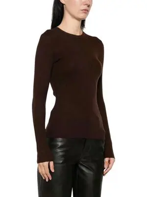 Maje Ribbed-knit Crew Neck Long-sleeve Sweater - Brown