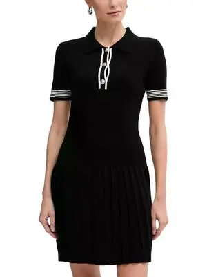 MORGAN Pleated Skirt Polo Mini Dress - Black