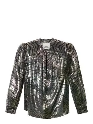 Isabel Marant Étoile ISABEL MARANT Farali Zebra-Print Silk And Lurex Top Silver