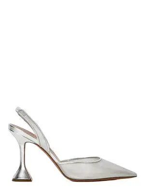 Amina Muaddi Holli Mesh Slingback Pumps - Silver