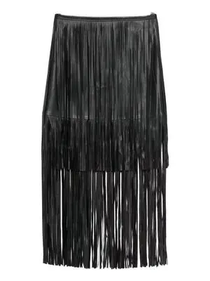MAJE Maje Black Fringe Detail Tiered Midi Skirt