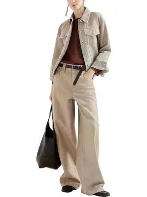 BRUNELLO CUCINELLI Brunello Cucinelli Lamé Denim Four-Pocket Outerwear Jacket With Monili Embroidery