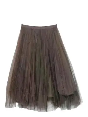 MARC LE BIHAN Tiered Tulle Midi Skirt - Brown