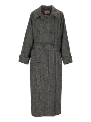 KRISTINA TI Herringbone Double-breasted Coat - Grey