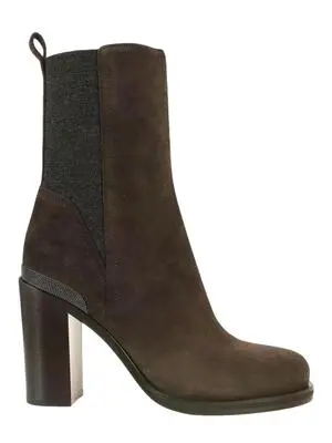 Brunello Cucinelli Monili-chain Suede Ankle Boots - Brown