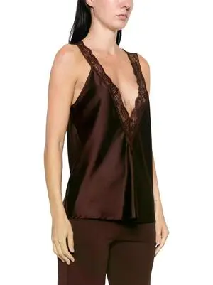 Imperial Lace-trimmed V-neck Sleeveless Top - Red