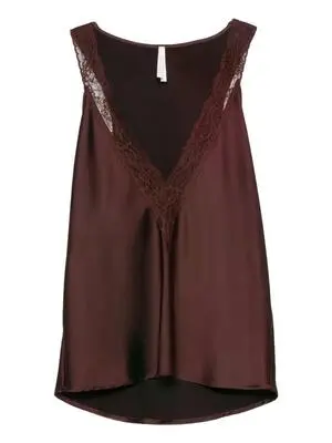 Imperial Lace-trimmed V-neck Sleeveless Top - Red