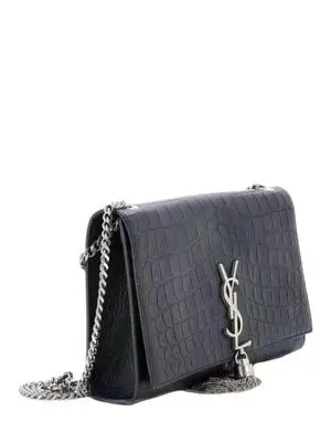 Saint Laurent Classic Monogram Tassel Crocodile Embossed Leather Medium Crossbody Bag - Black
