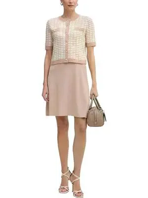 MORGAN Check-pattern Knit A-line Dress And Cardigan Set - Neutrals