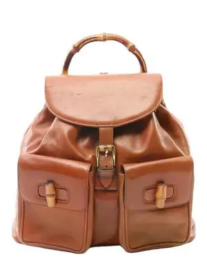 Gucci Bamboo Handle Leather Backpack - Brown