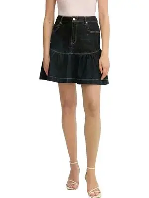 MORGAN Ruffled Denim Skirt - Blue