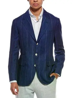Brunello Cucinelli Striped Linen Blazer - Blue