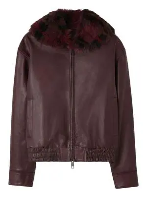 Burberry Leather Bomber Jacket With Fur Trim - Red
