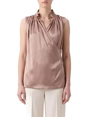 Liviana Conti Sleeveless Draped Wrap Top - Coffee