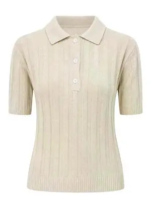 MAX MARA Ribbed-knit Linen Polo Shirt