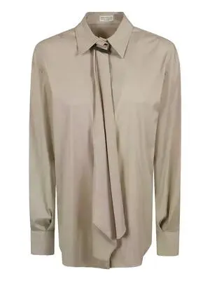 Brunello Cucinelli Monili Detail Tie Neck Shirt - Neutrals
