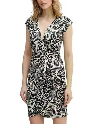 MORGAN Leaf Print Wrap Mini Dress - Neutrals