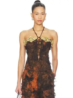 KIM SHUI Halter Neck Corset Top With Rope Detail - Rust