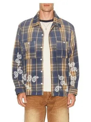 RYOKO RAIN Blue Plaid Paisley Flannel In . Also - Multi