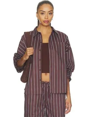 WeWoreWhat Cropped Poplin Button Front Shirt - Brown