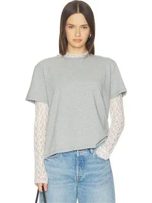 Lna Lace Two Piece Long Sleeve Top - Grey