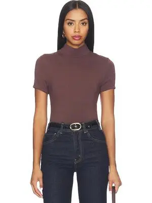 Lna Short Sleeve Mock Neck Top - Brown