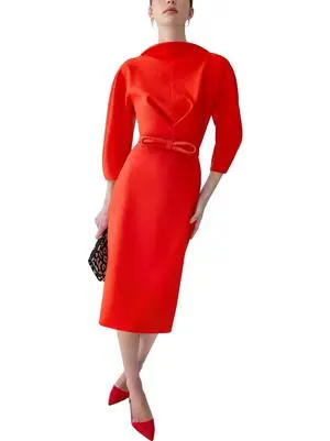 Carolina Herrera Draped-neck Bow-detailed Midi Dress - Red