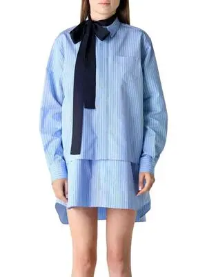 Sacai Striped Poplin Mini Shirt Dress - Blue