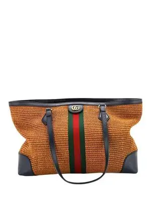 GUCCI Ophidia Shopping Straw Medium Tote Bag