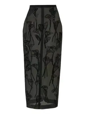 Carolina Herrera Floral-embroidered Organza Midi Skirt - Black