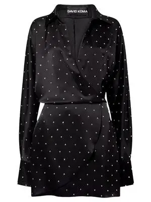 DAVID KOMA Crystal-embellished Wrap Shirt Mini Dress